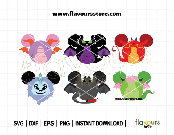Dragons Ears Bundle SVG, Maleficent Dragon Svg, Mushu Ears, Figment Ea ...