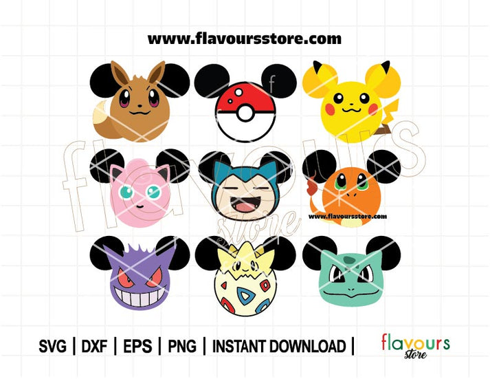 Pokemon Characters Ears Bundle SVG, Mickey Head Cricut, Pikachu Ears S ...